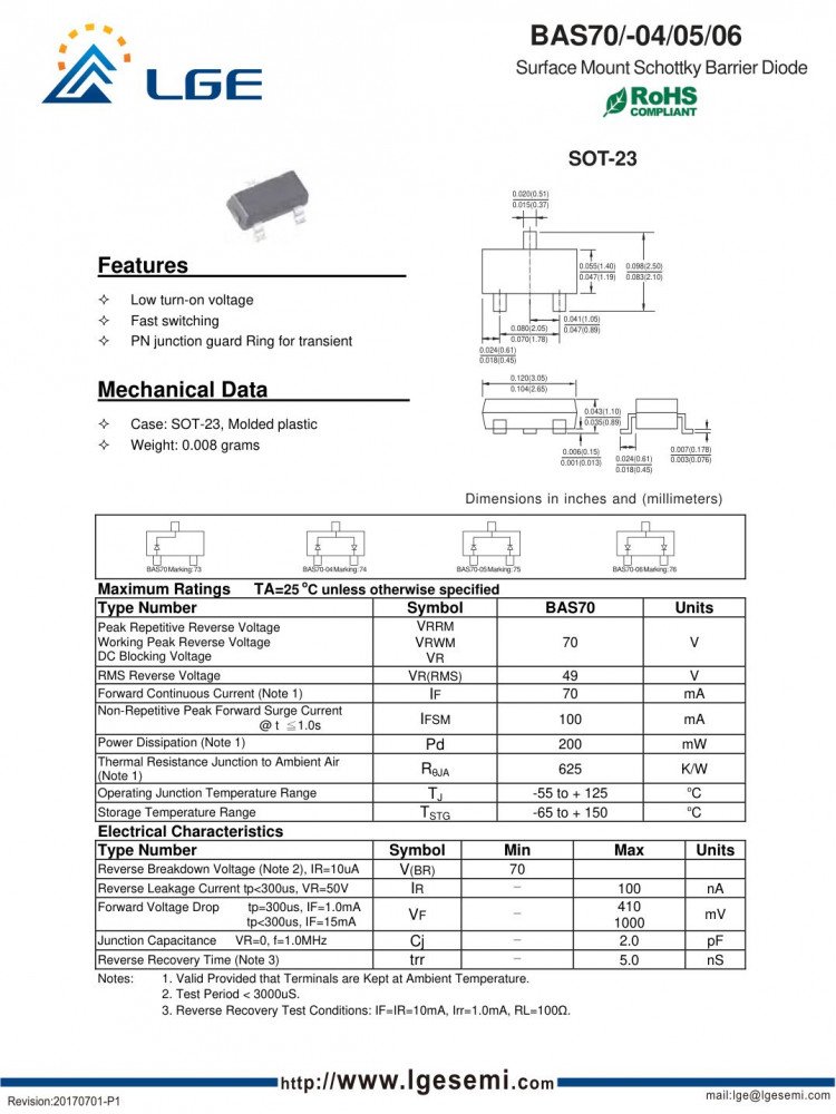 LGE BAS70-05 datasheet page 1