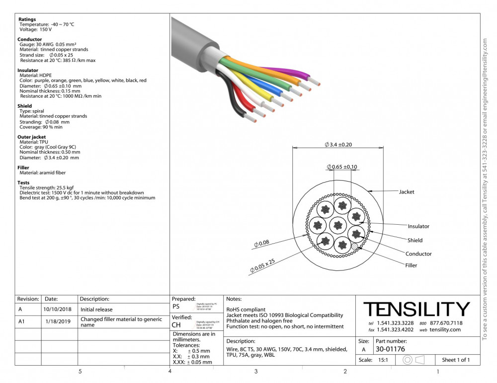 Tensility International 30-01176 cable specification drawing