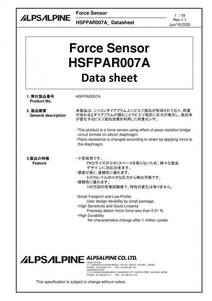 HSFPAR007A datasheet page 1