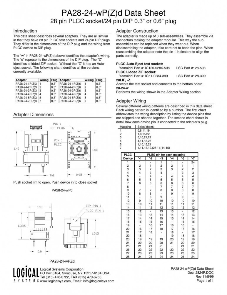 Logical Systems PA28-24 adapter datasheet page