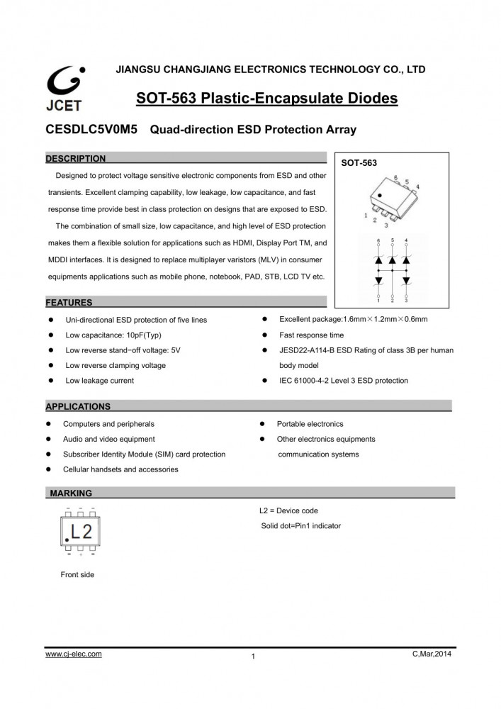 CESDLC5V0M5 datasheet page 1