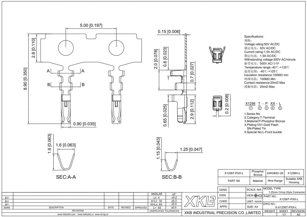 XKB Connection X1256T-PV01-L technical drawing