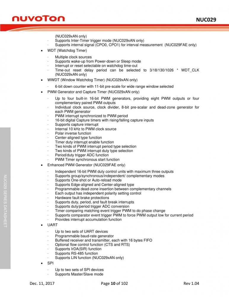 NUC029 datasheet page 10