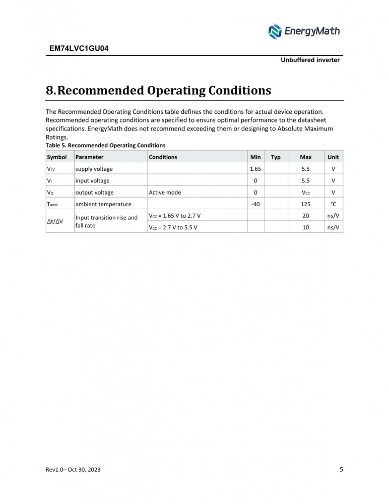 EM74LVC1GU04GV datasheet page 5
