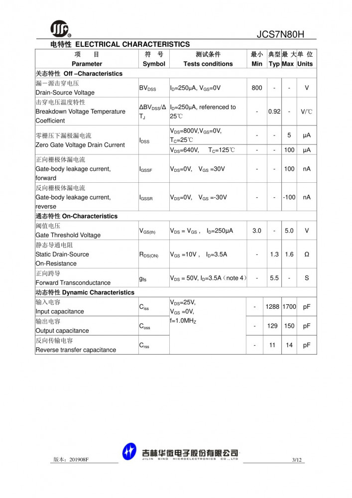 JCS7N80FH datasheet page 3