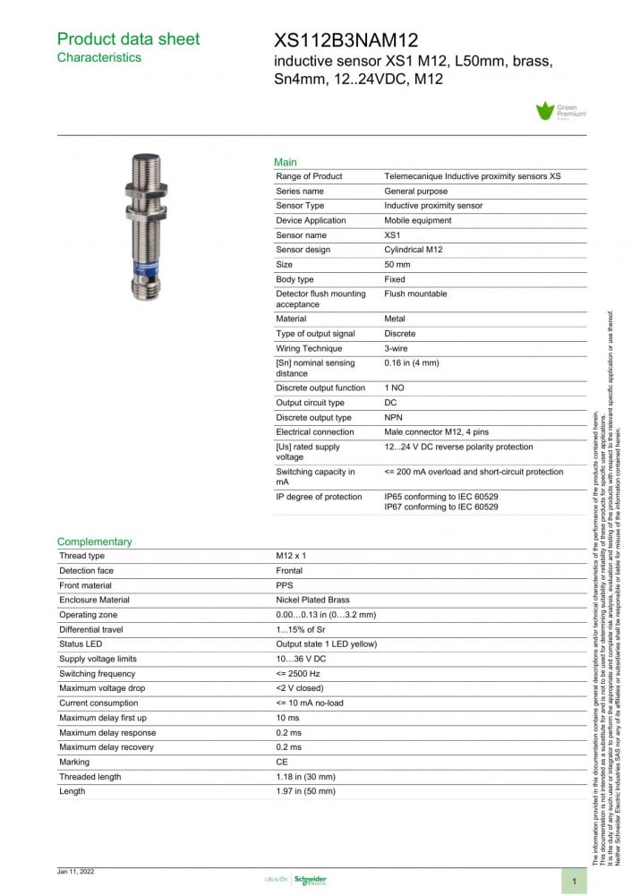 XS112B3NAM12 technical document page 1