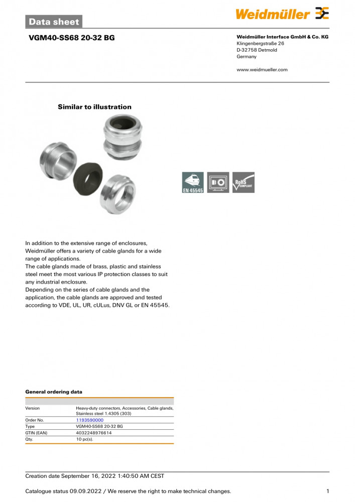 WEIDMULLER 1193590000 technical document page 1