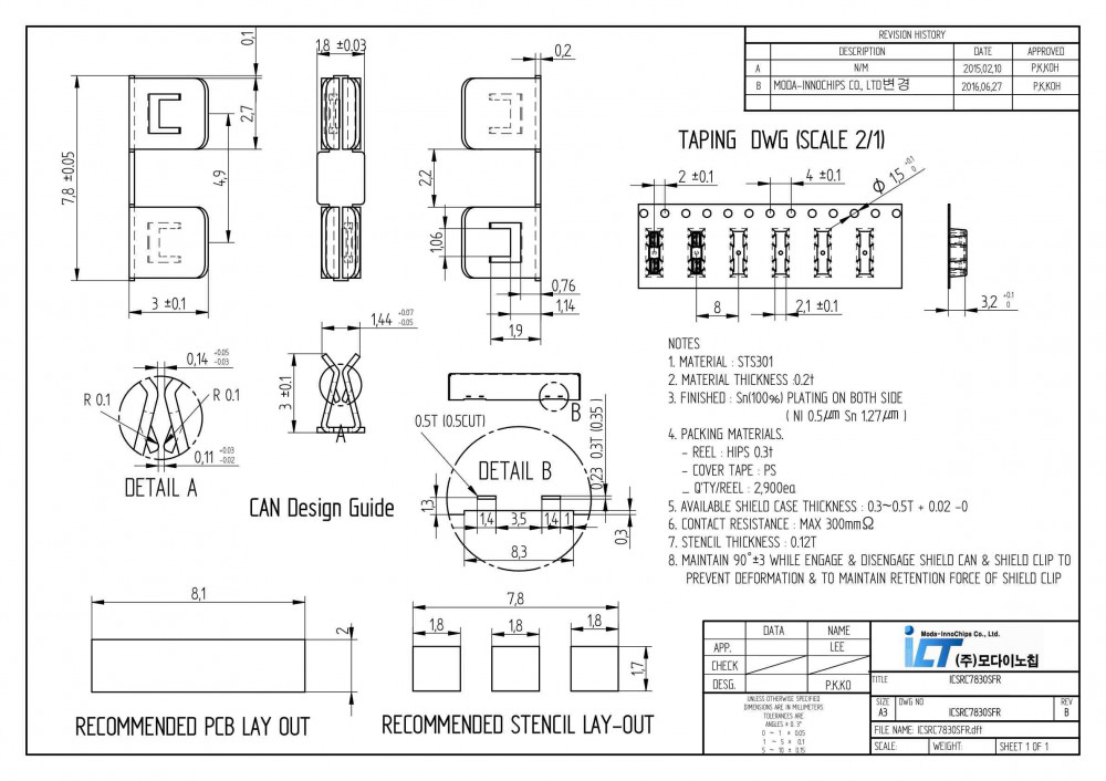 ICSRC7830SFR technical drawing and taping information