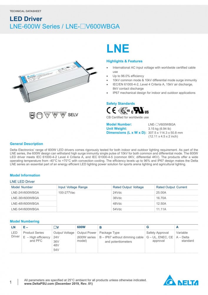 DELTA LNE-24V600WBGA datasheet page 1