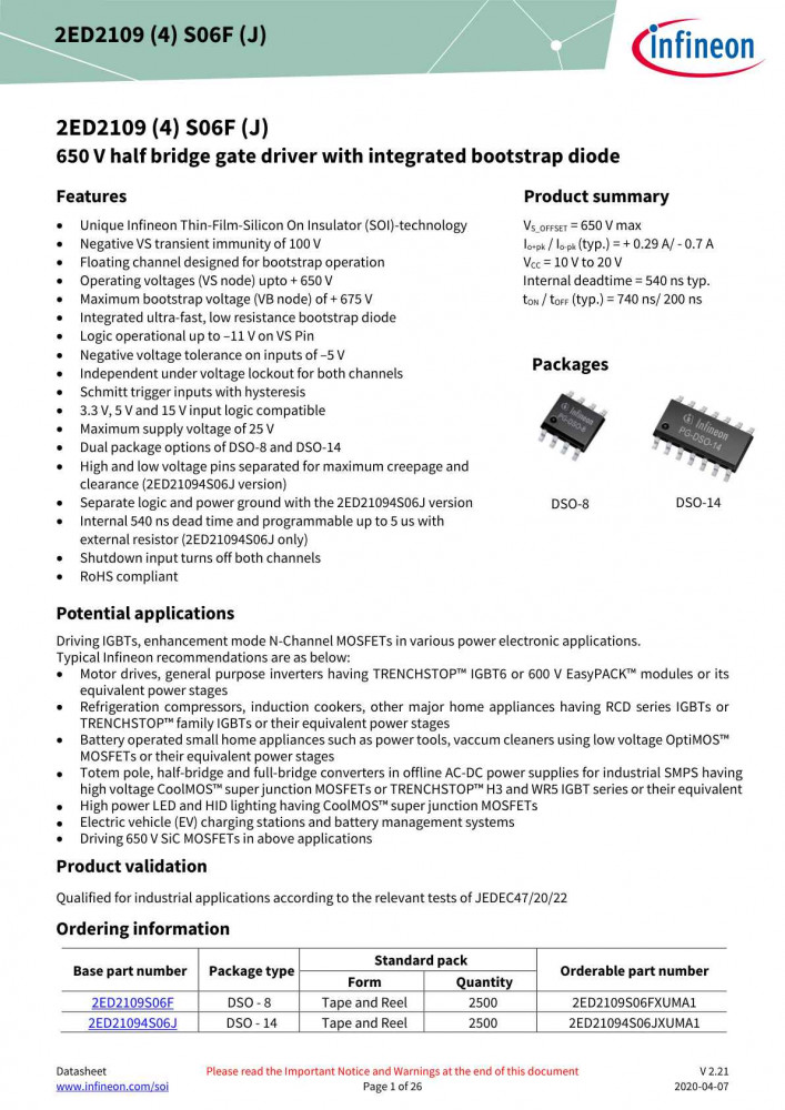 2ED2109S06F datasheet page 1
