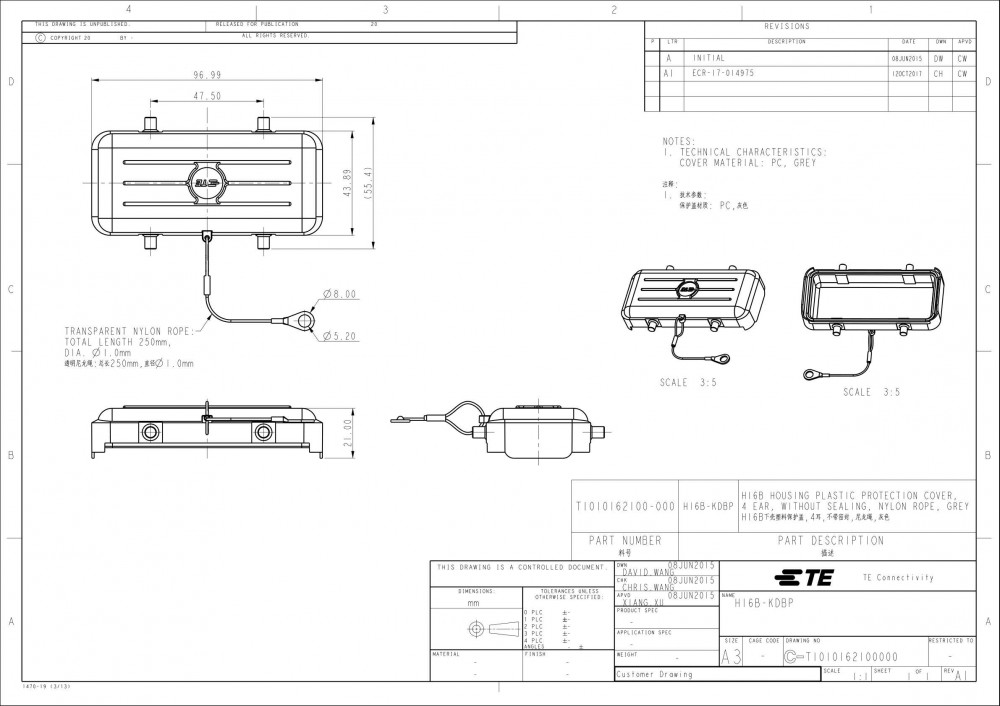 TE Connectivity H16B-KDB technical drawing