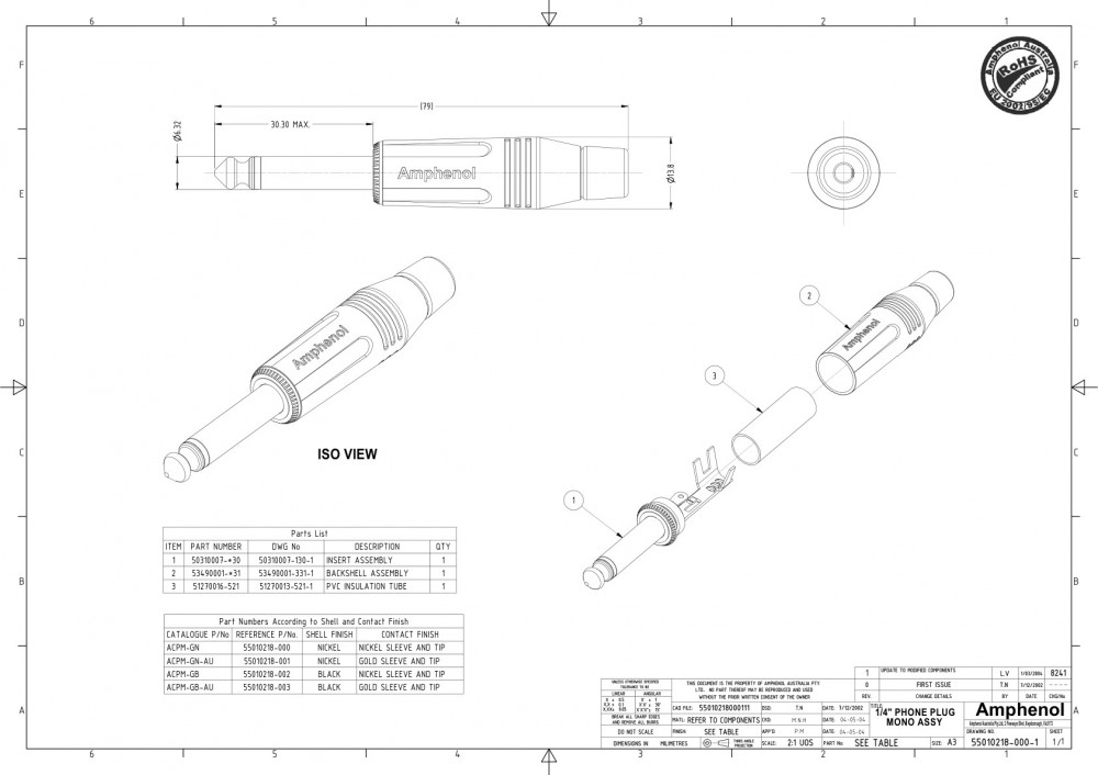 Amphenol ACPM-GN technical drawing page