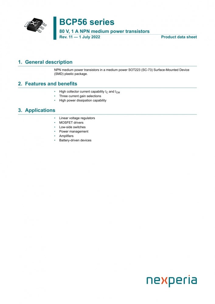 BCP56-16 datasheet page 1
