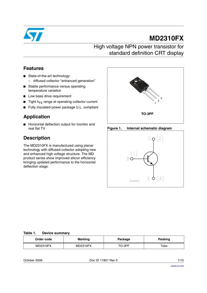 MD2310FX datasheet page 1
