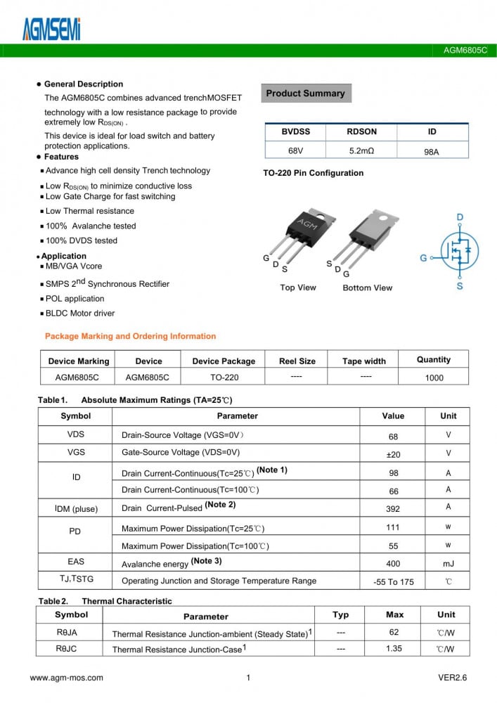 AGM6805C datasheet page 1