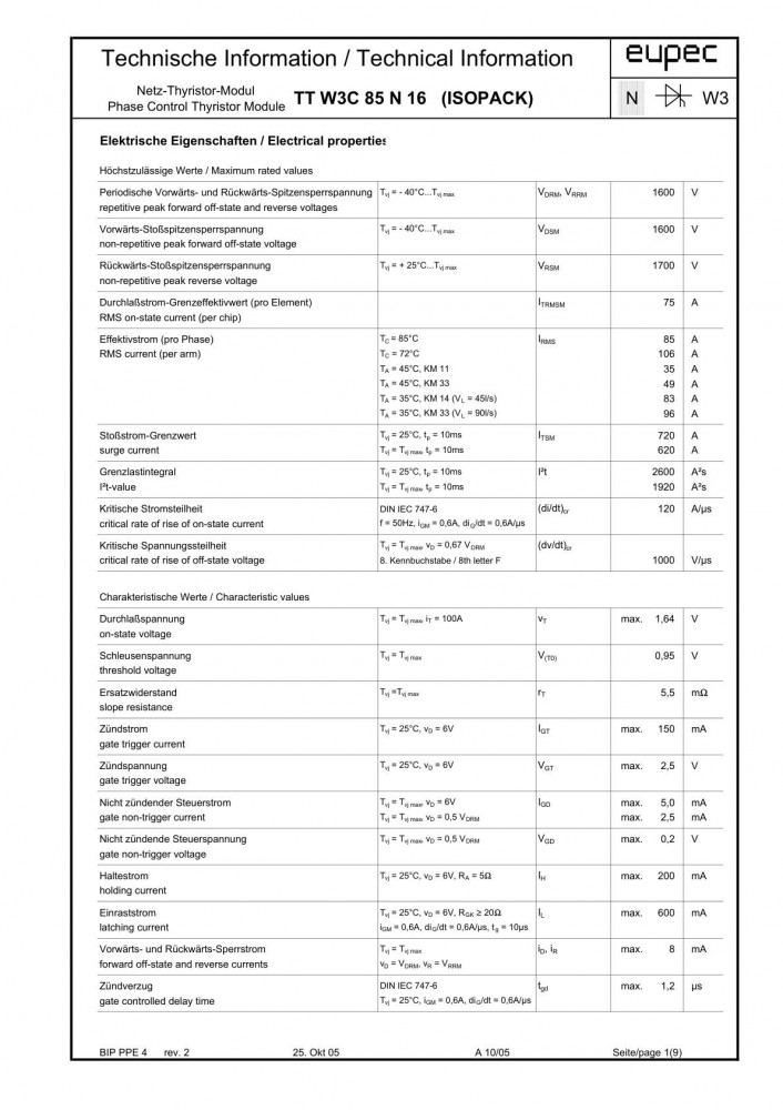 TTW3C85N16LOF datasheet page 1