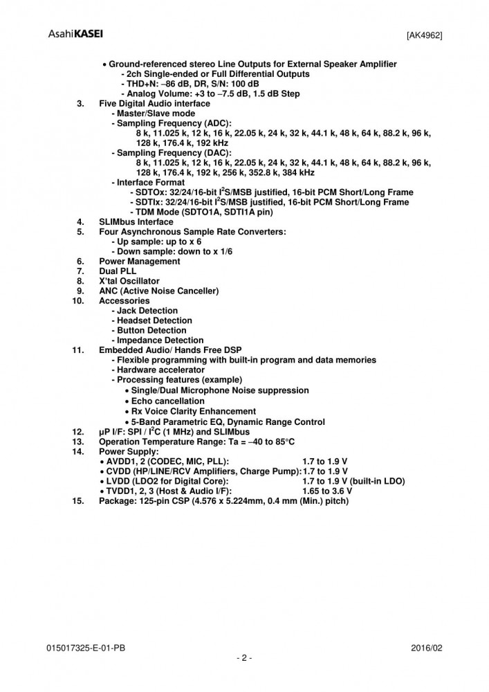 AK4962 technical document page 2