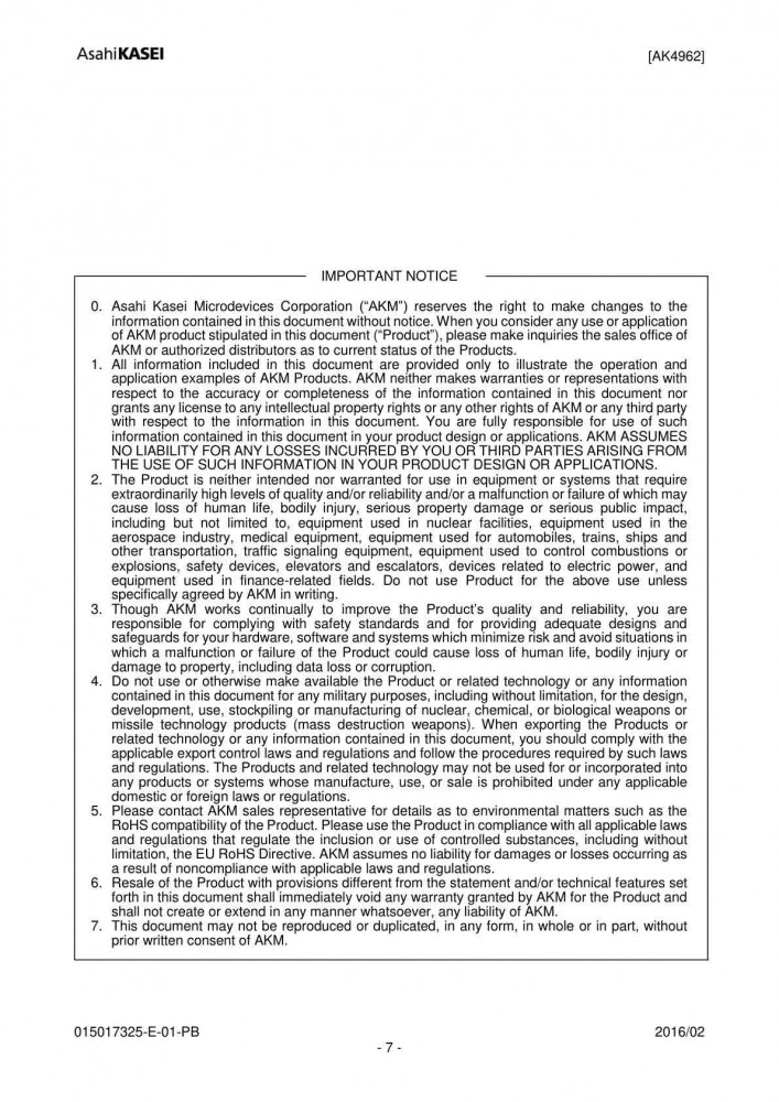 AK4962 technical document page 7