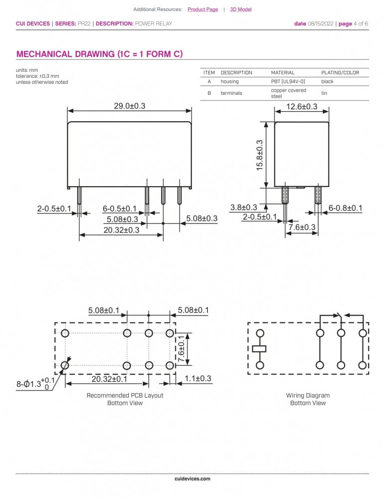 PR22 relay datasheet page 4
