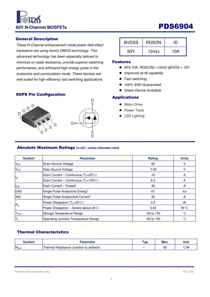 PDS6904 datasheet page 1