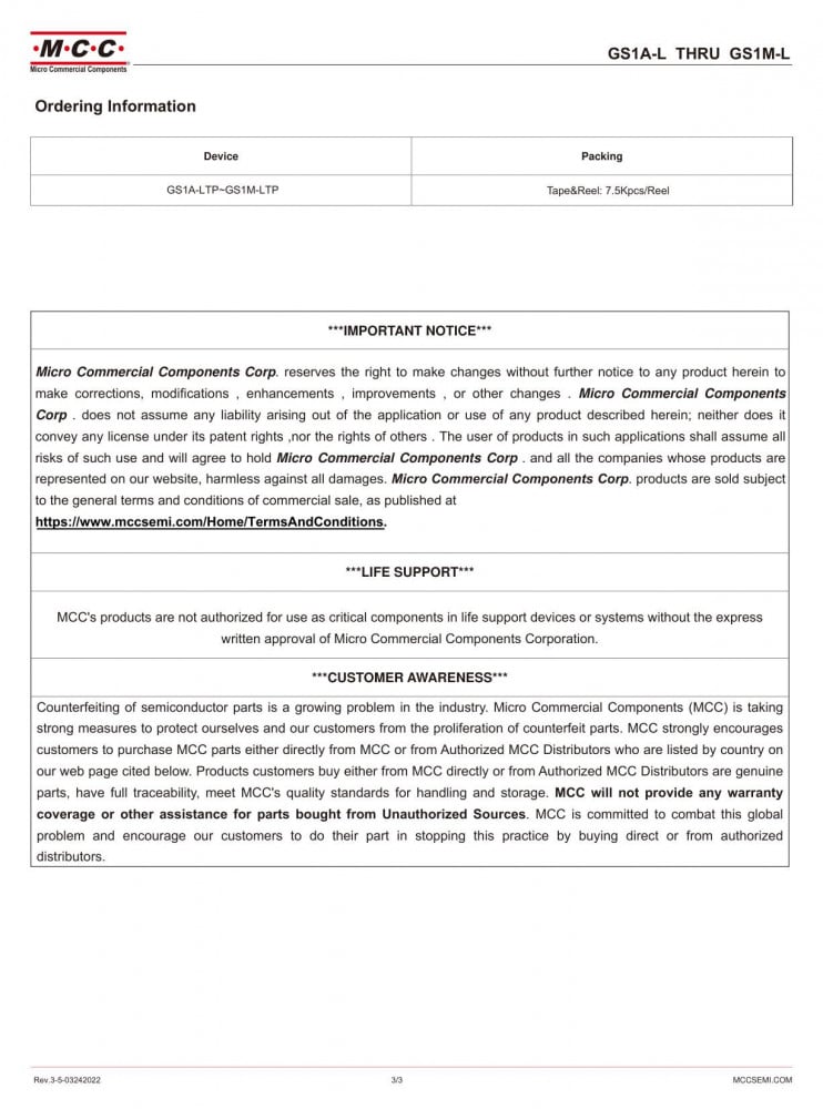 MCC GS1K-LTP datasheet page 3