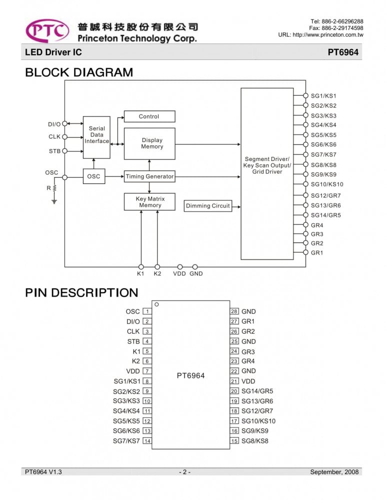 PT6964 datasheet page 2