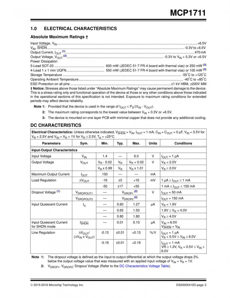 MCP1711 datasheet page 3