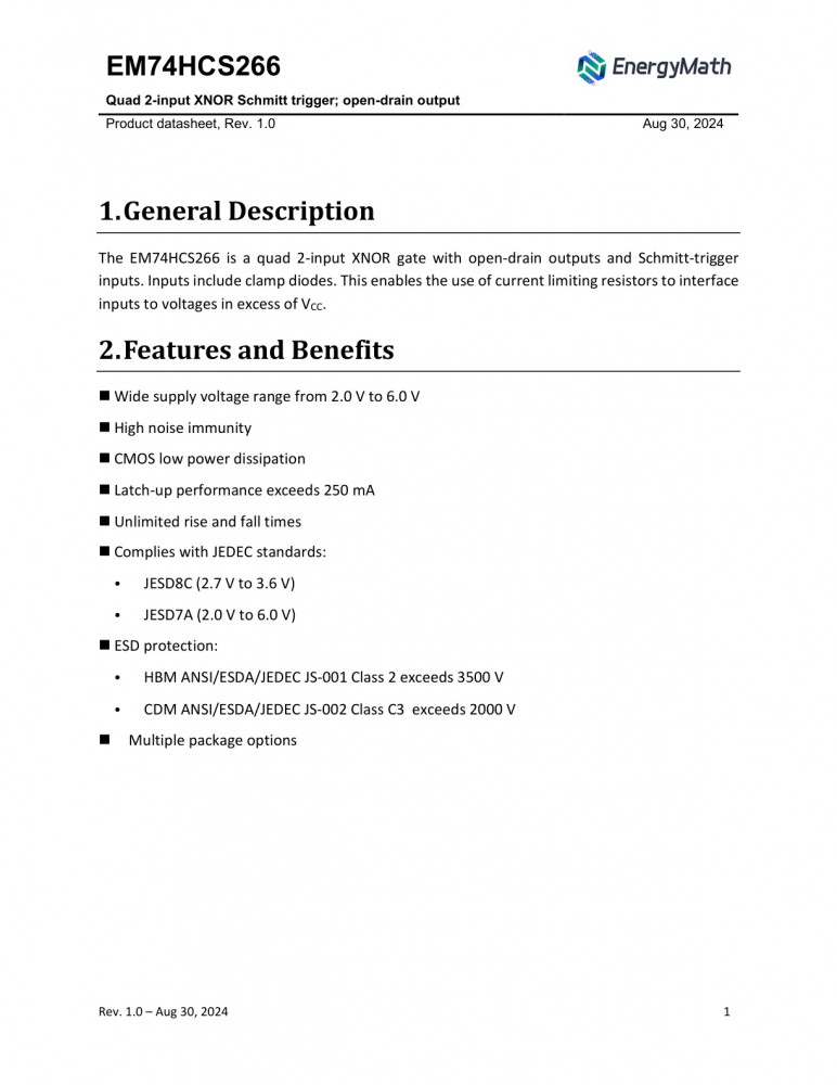 EM74HCS266D datasheet page 1