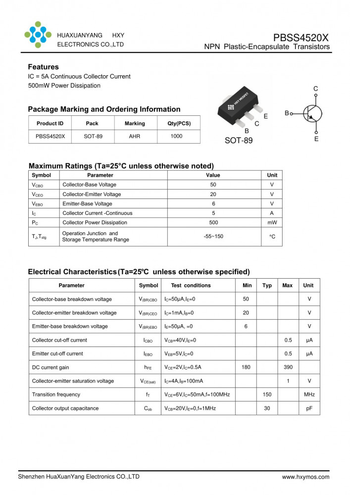 PBSS4520X-HXY datasheet page 1