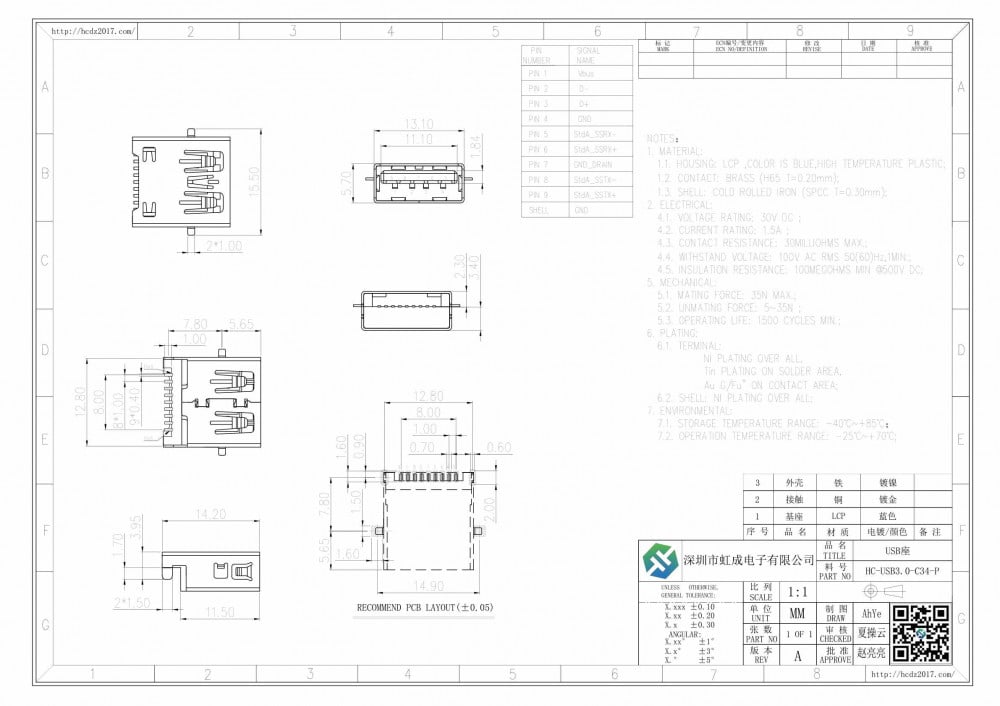 HC-USB3.0-C34-P technical document page