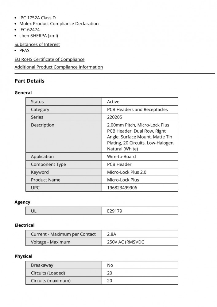 MOLEX 2202052070 technical document page 2