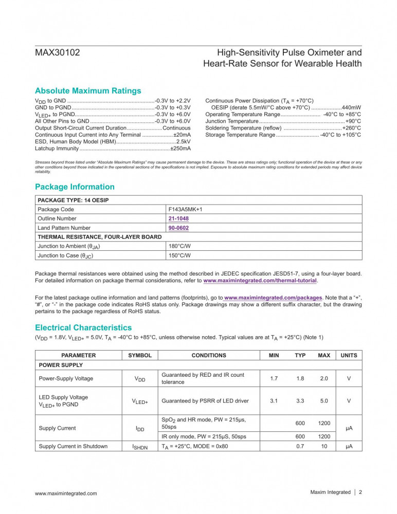 MAX30102 datasheet page 2