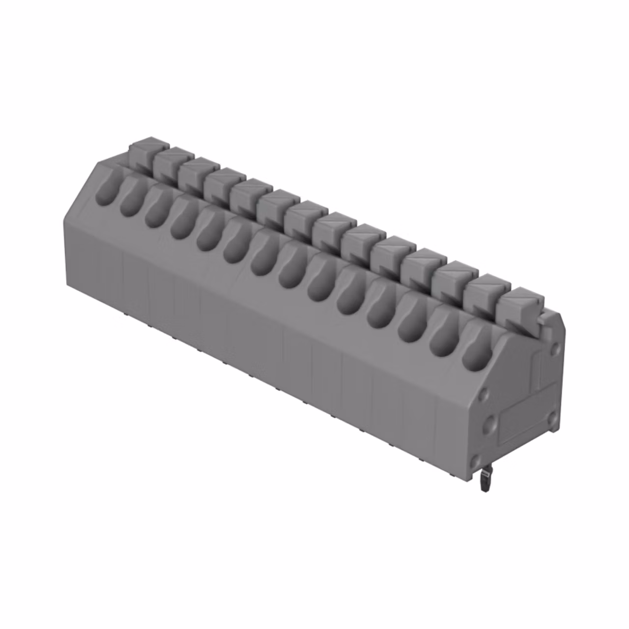 3.50mm Pitch, Eurostyle Fixed-Mount Push-Button Terminal Block, 45° Modular, 5A, 20-16 AWG, Light Gray, 14 Circuits for sale