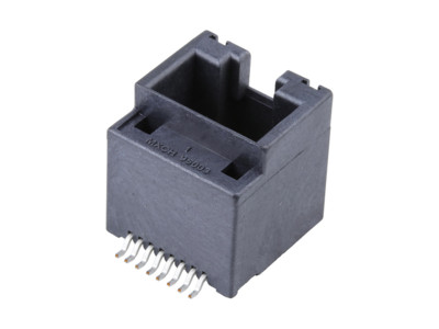 Modular Jack, Cat5e, Vertical, Top Entry, Through Hole, 8/8, High Profile, no Ribs, Tray