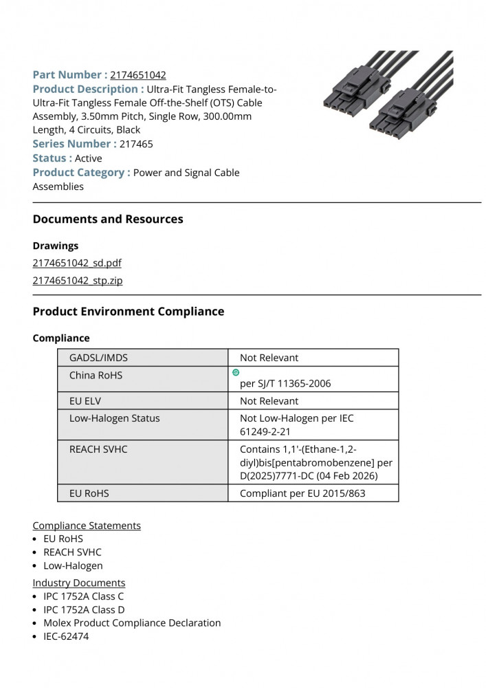 MOLEX 2174651042 technical document image, page 1