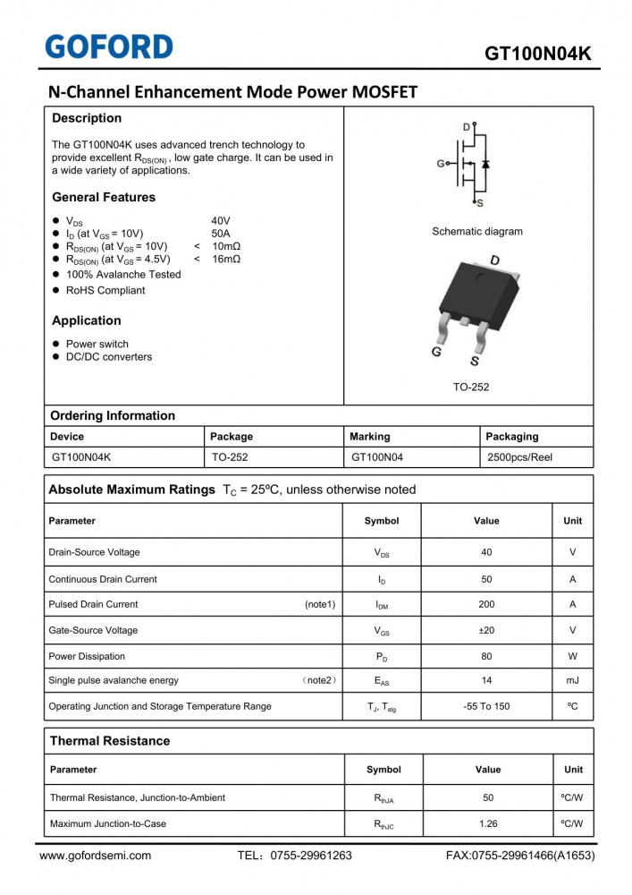 GT100N04K datasheet page 1