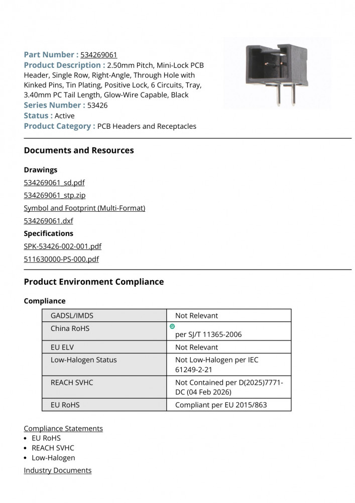 Technical document image 1 for Molex 534269061