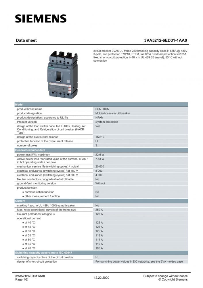 3VA5212-6ED31-1AA0 technical document page 1