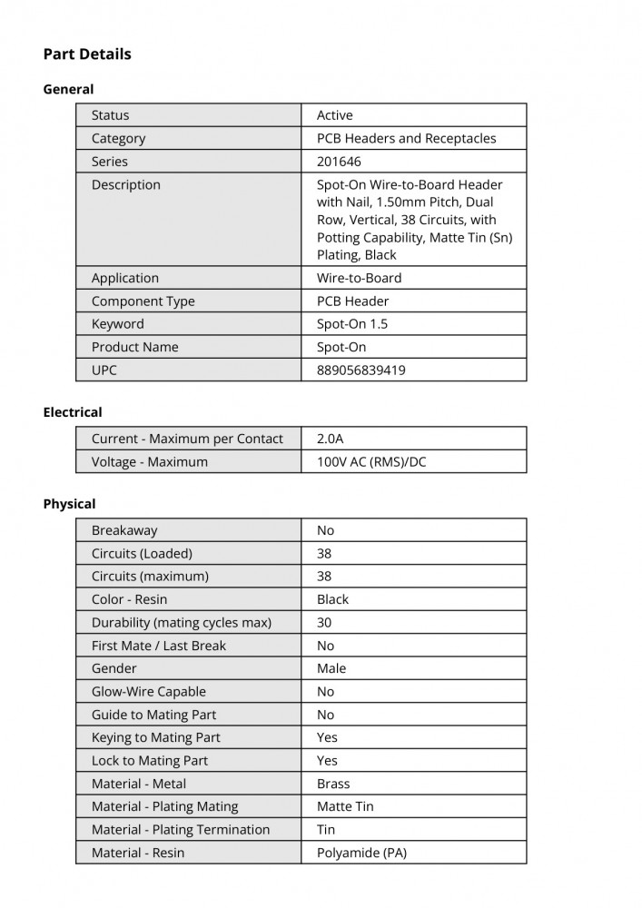 Technical document page 2 for MOLEX 2016460381