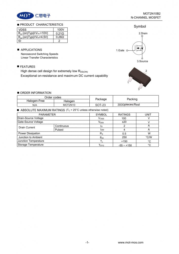 MOT2N10B2 datasheet page 1