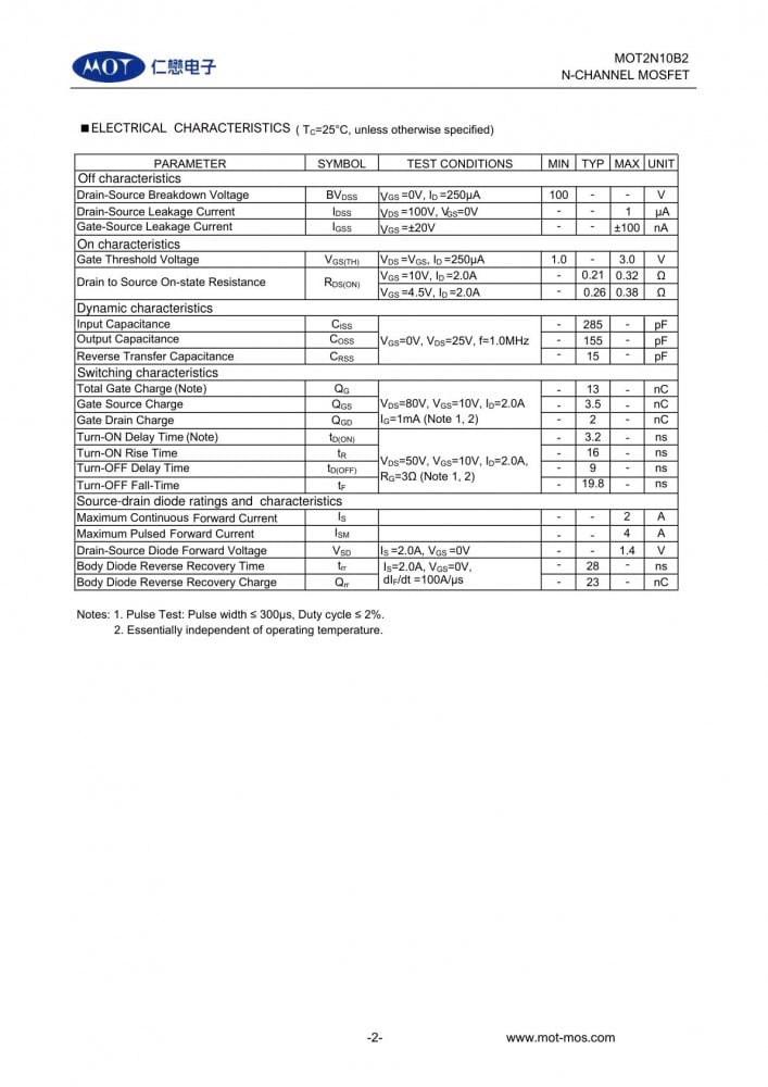 MOT2N10B2 datasheet page 2