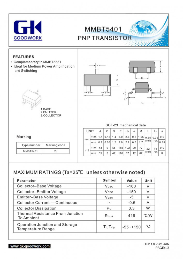 MMBT5401 datasheet page 1
