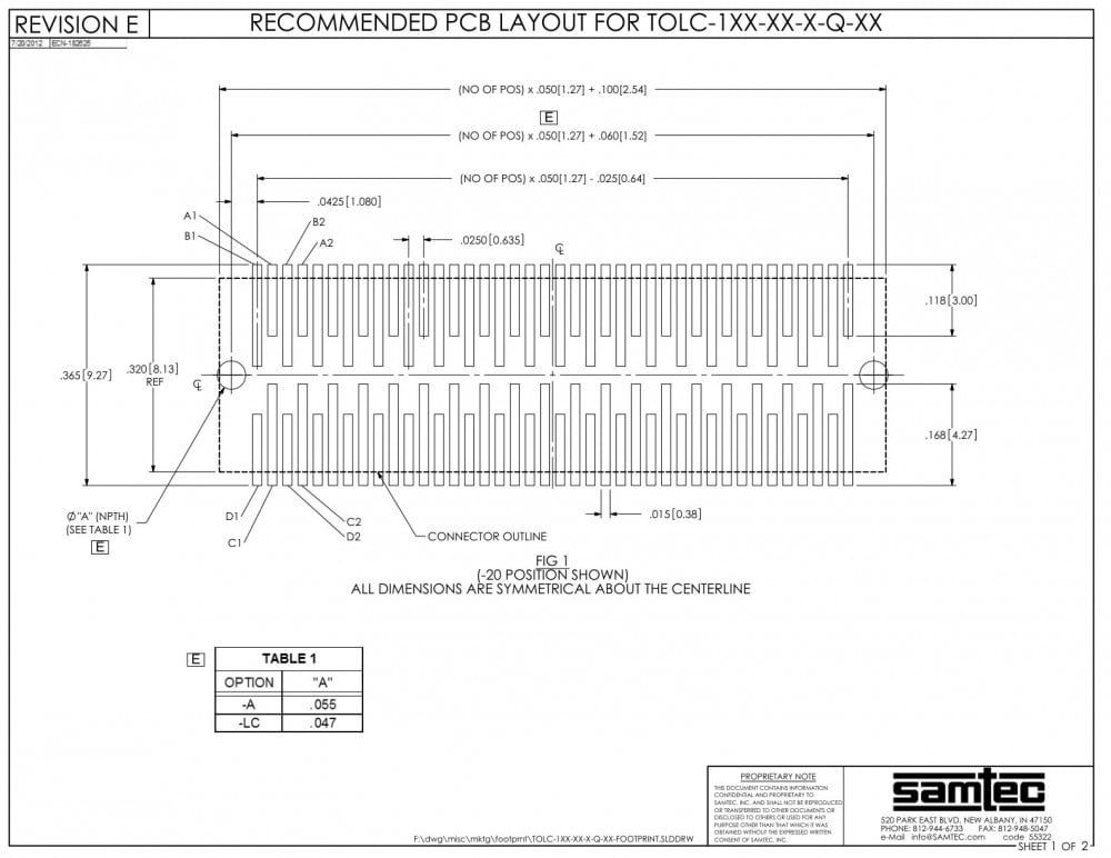 Samtec TOLC dimensional drawing page 1