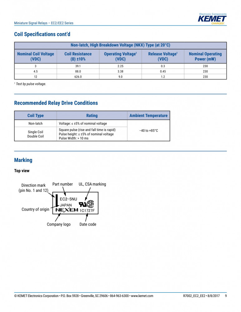 KEMET EE2 relay documentation page 9