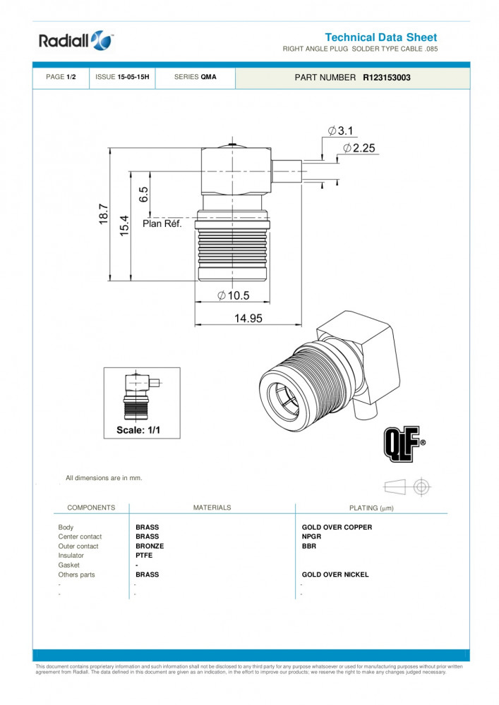 Radiall R123153003 QMA specification page 1