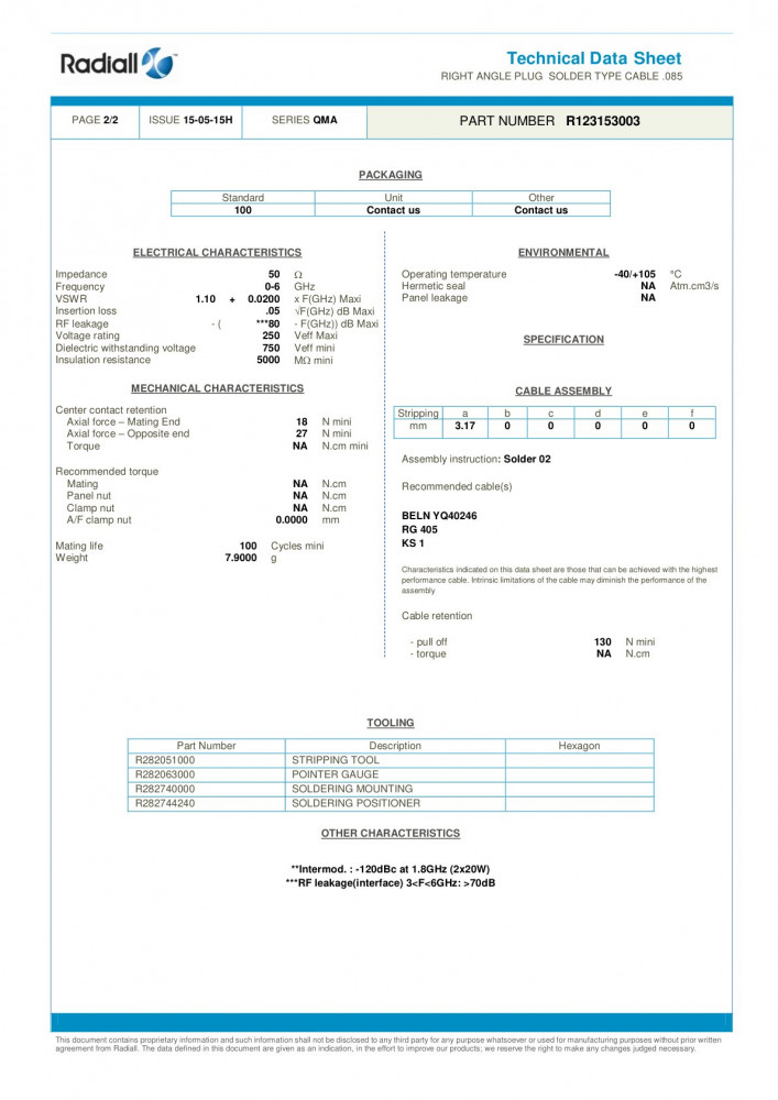 Radiall R123153003 QMA specification page 2