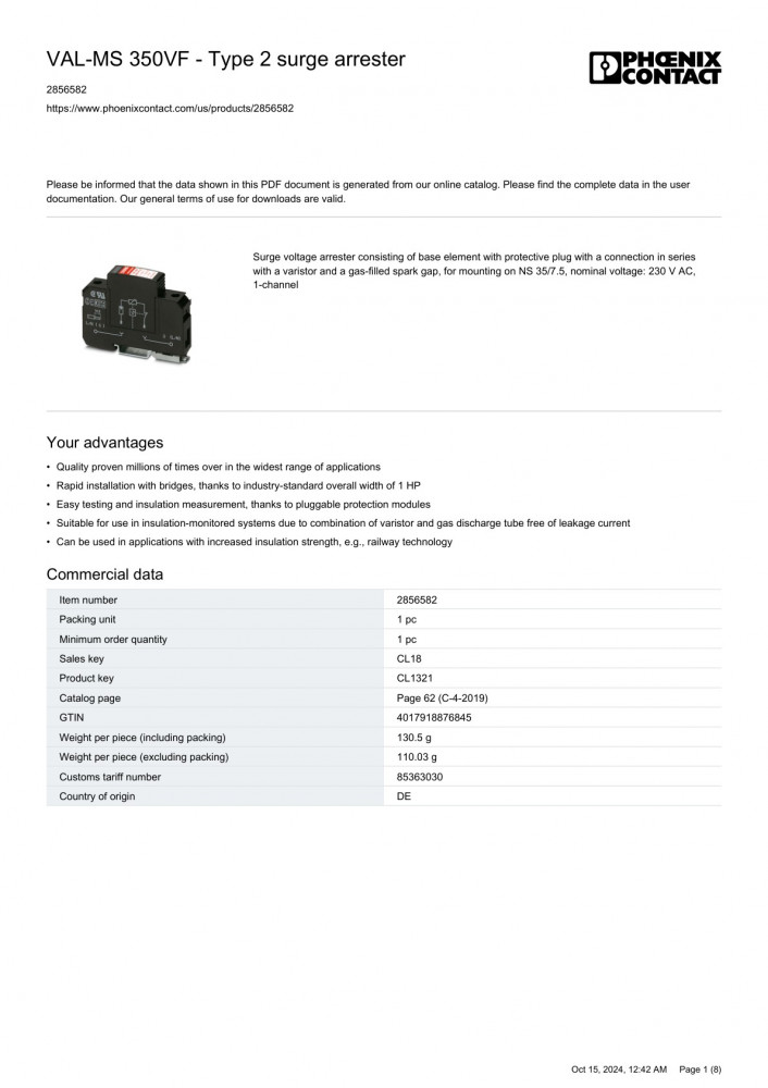 Phoenix Contact 2856582 product data page 1