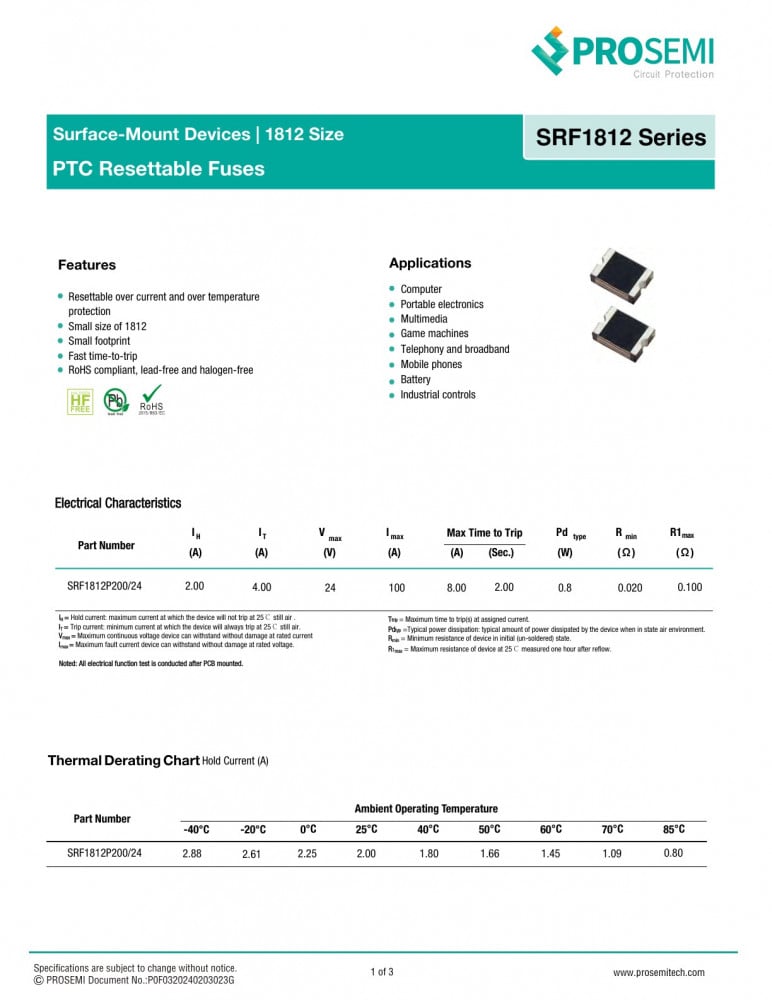 SRF1812 series technical document page 1