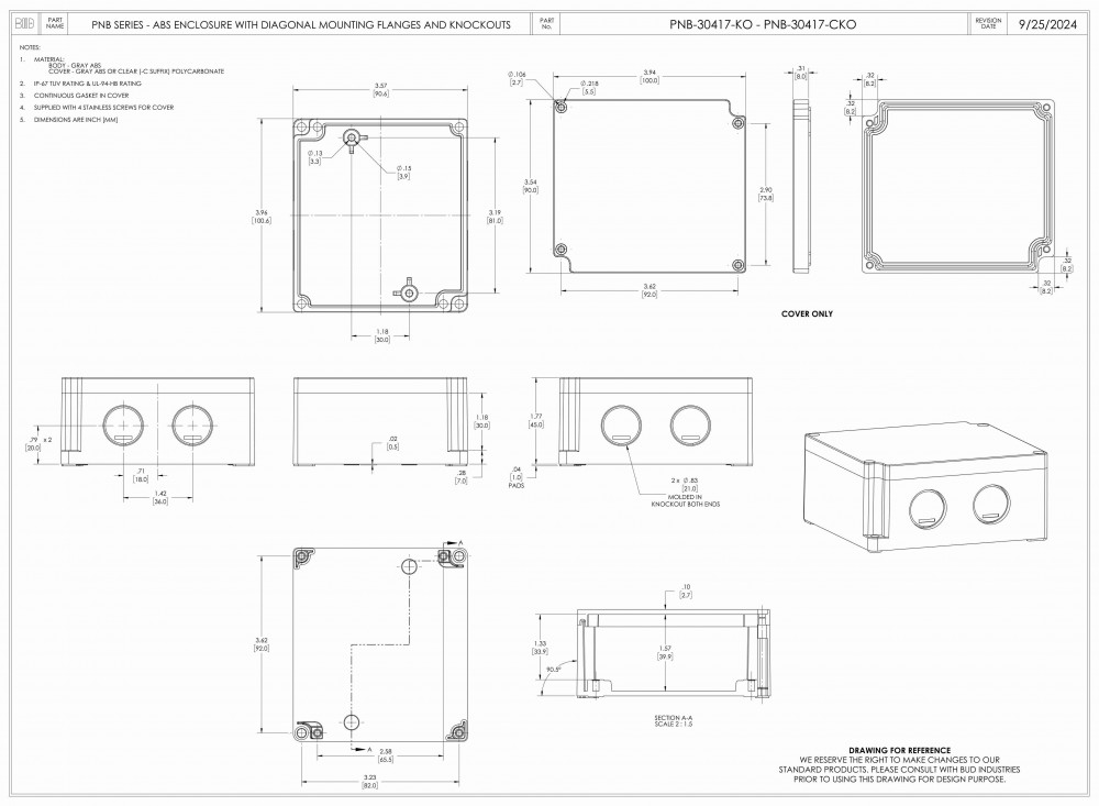 Bud Industries PNB-30417-KO enclosure technical drawing