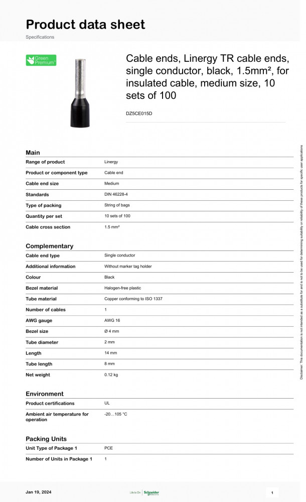 DZ5CE015D technical document page 1